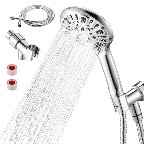 Shower Head with Handheld 9 Functions High Pressure Rain Shower Heads with handheld spray combo 59'' Hose & Holder Powerful Detachable Shower Head for Bathroom, Chrome