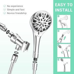 Shower Head with Handheld 9 Functions High Pressure Rain Shower Heads with handheld spray combo 59'' Hose & Holder Powerful Detachable Shower Head for Bathroom, Chrome