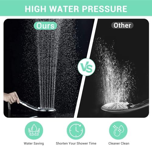 Shower Head with Handheld 9 Functions High Pressure Rain Shower Heads with handheld spray combo 59'' Hose & Holder Powerful Detachable Shower Head for Bathroom, Chrome