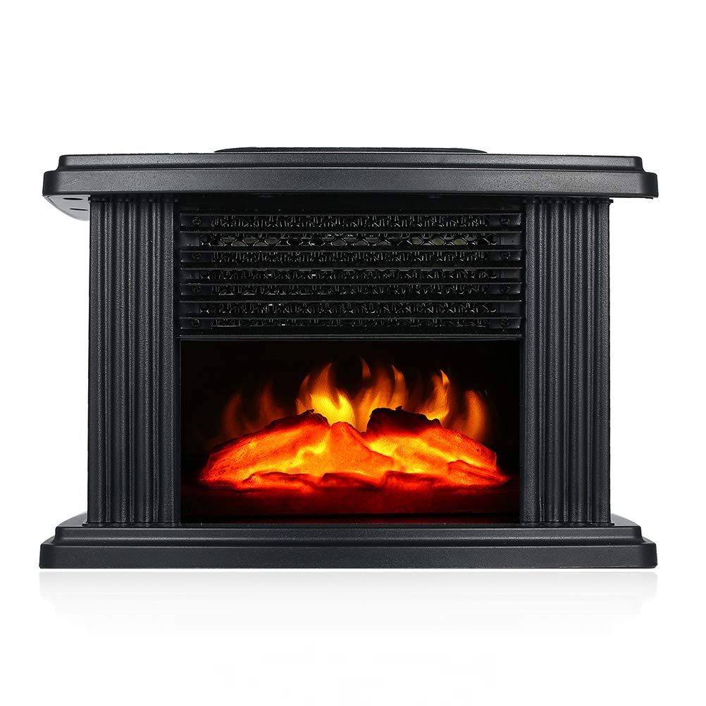 Atyhao Mini Electric Fireplace Tabletop Portable Heater Room Heater, Reali stic Flame Effect, ABS Body, Cozy (Black)