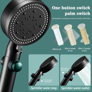 5 Functions Shower Head Shower Head with Handheld High Pressure-Full Body Coverage Powerful Rain Hard Water Softener Filtered Shower Head(Black)