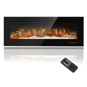 sumajuc 50 inch ultra-thin electric fireplace recessed and wall mounted,32 color combinations adjustable fireplace,750/1500w heater w/thermostat,timer,touch screen & remote control,log set & crysta