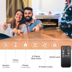 Sumajuc 50 inch Ultra-Thin Electric Fireplace Recessed and Wall Mounted,32 Color Combinations Adjustable Fireplace,750/1500W Heater w/Thermostat,Timer,Touch Screen & Remote Control,Log Set & Crysta