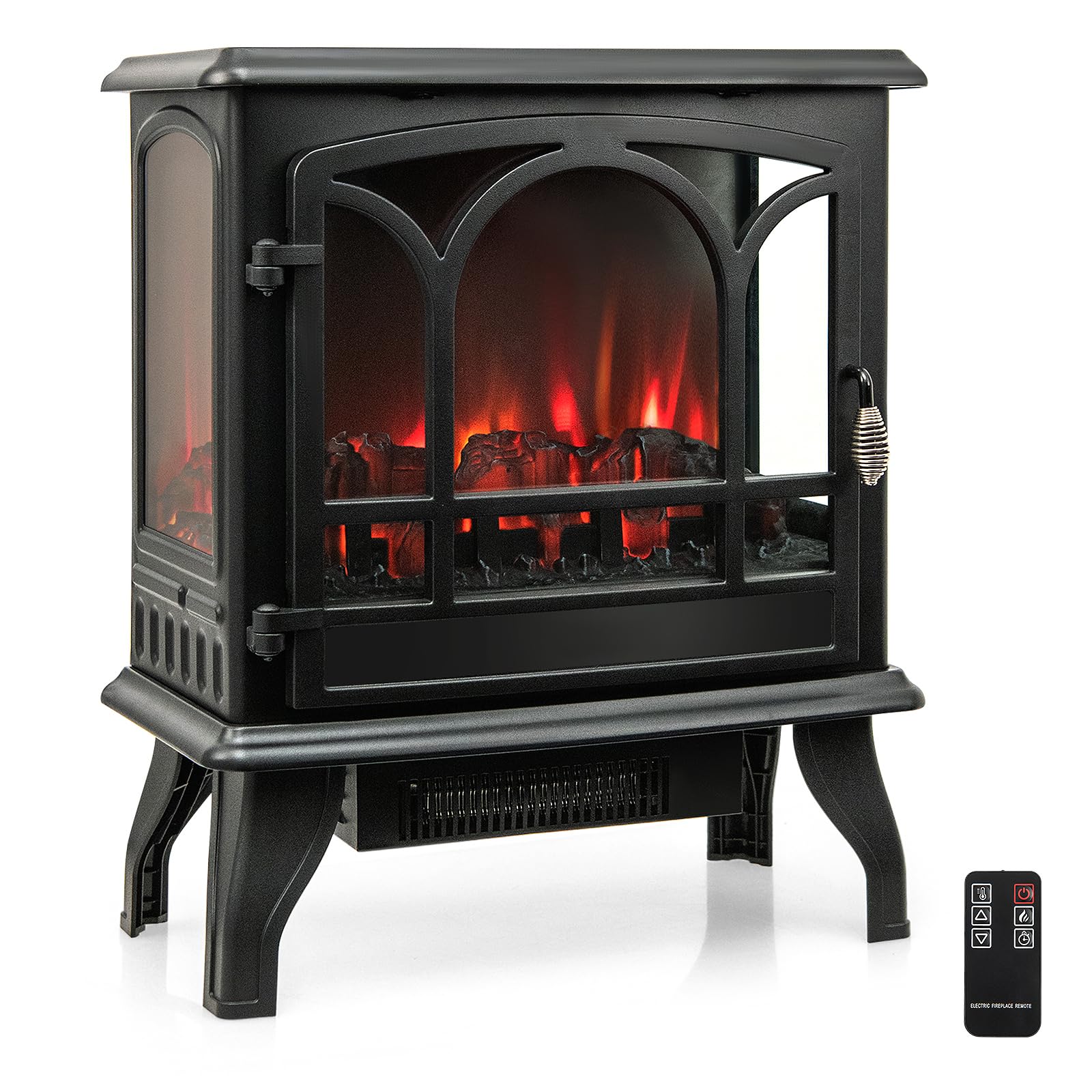 GOFLAME 23” Electric Fireplace Stove, Freestanding Fireplace Heater with 3-Level Dimmable Flame Effect and 6H Timer, Remote Control, Compact Stove Heater with Overheat Protection, 1400W