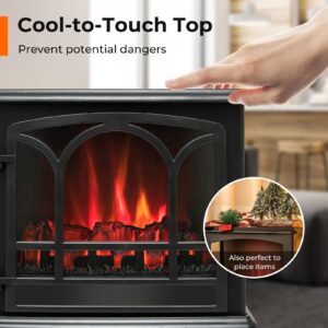 GOFLAME 23” Electric Fireplace Stove, Freestanding Fireplace Heater with 3-Level Dimmable Flame Effect and 6H Timer, Remote Control, Compact Stove Heater with Overheat Protection, 1400W