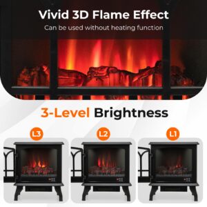 GOFLAME 23” Electric Fireplace Stove, Freestanding Fireplace Heater with 3-Level Dimmable Flame Effect and 6H Timer, Remote Control, Compact Stove Heater with Overheat Protection, 1400W