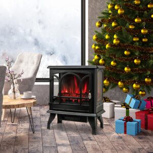 GOFLAME 23” Electric Fireplace Stove, Freestanding Fireplace Heater with 3-Level Dimmable Flame Effect and 6H Timer, Remote Control, Compact Stove Heater with Overheat Protection, 1400W