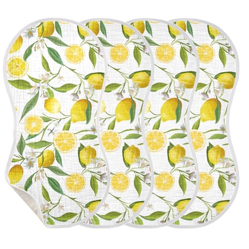 vvfelixl Muslin Burp Cloths Lemon Flowers Baby Washcloths for Baby Girl Boys 2 Pack White