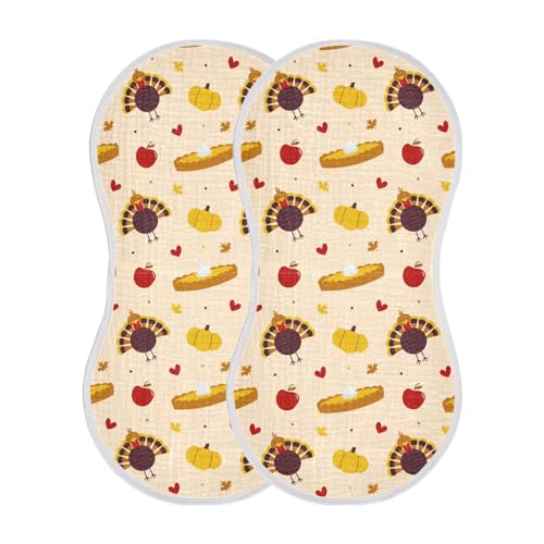 vvfelixl Thankgiving Turkey Pumpkin Apple Burp Cloths for Baby Boy Girls Baby Washcloths Burp Rags 1 Pack Beige