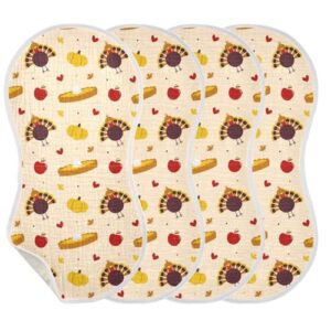 vvfelixl Thankgiving Turkey Pumpkin Apple Burp Cloths for Baby Boy Girls Baby Washcloths Burp Rags 1 Pack Beige