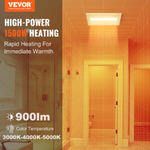 VEVOR Bathroom Exhaust Fan, 1500W Heating, 110 CFM High-Efficiency Ventilation, 1.5sones Low Noise Operation, Remote Control, Energy-Saving Bathroom Ceiling Fan, Attic Access Needed