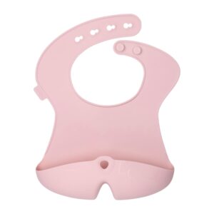 b.box silicone bib: baby bibs for boys & girls ages 4m+. dishwasher safe fda food grade silicone. adjustable, soft, waterproof. unique stay-open food catcher, roll & secure for on-the-go (blush)