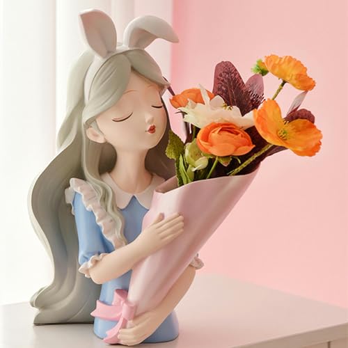 Girl Statue Home Decor Vase Resin Storage Tray Decoration Living Room Flower Vases Craft Living Room Decoration