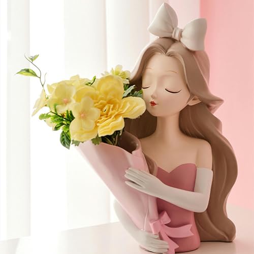 Girl Statue Home Decor Vase Resin Storage Tray Decoration Living Room Flower Vases Craft Living Room Decoration