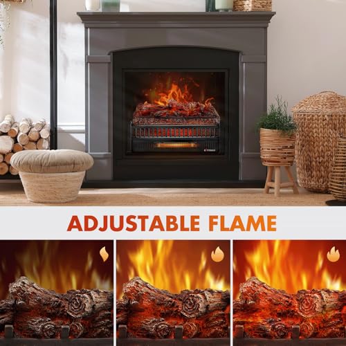 23 inch Electric Fireplace Heater Portable for Indoor, Living Room, Large Room, Logs with Lights, Fireplace Heater 3D Flame Effects Adjustable Brightness Remote Control 1400W Brwon