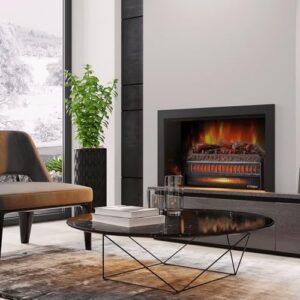 23 inch Electric Fireplace Heater Portable for Indoor, Living Room, Large Room, Logs with Lights, Fireplace Heater 3D Flame Effects Adjustable Brightness Remote Control 1400W Brwon