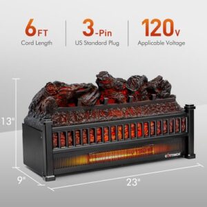 23 inch Electric Fireplace Heater Portable for Indoor, Living Room, Large Room, Logs with Lights, Fireplace Heater 3D Flame Effects Adjustable Brightness Remote Control 1400W Brwon