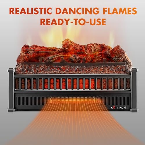 23 inch Electric Fireplace Heater Portable for Indoor, Living Room, Large Room, Logs with Lights, Fireplace Heater 3D Flame Effects Adjustable Brightness Remote Control 1400W Brwon