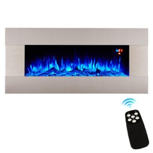 AMERLIFE 40" Wall Mount Electric Fireplace with Remote Control, Wall Hanging Fireplace Heater with Adjustable Flame Colors and Heater, Top-Vent, Low Noise, 750W/1500W, Stainless Steel Frame