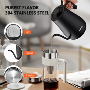 Gooseneck Electric Kettle Temperature Control: 1200W Quick Heating 5 Variable Presets Pour Over Coffee & Tea, 304 Stainless Steel Hot Water Boiler for Boiling Wate, Matte Black