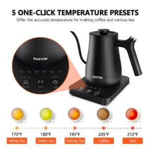 Gooseneck Electric Kettle Temperature Control: 1200W Quick Heating 5 Variable Presets Pour Over Coffee & Tea, 304 Stainless Steel Hot Water Boiler for Boiling Wate, Matte Black