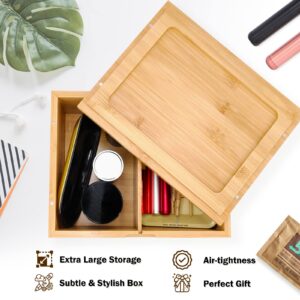 Lockable Lunch Box with Combination Lock，Insulated Lunch Bag and Large Natural Bamboo Decorative Storage Box Wooden Keepsake Box