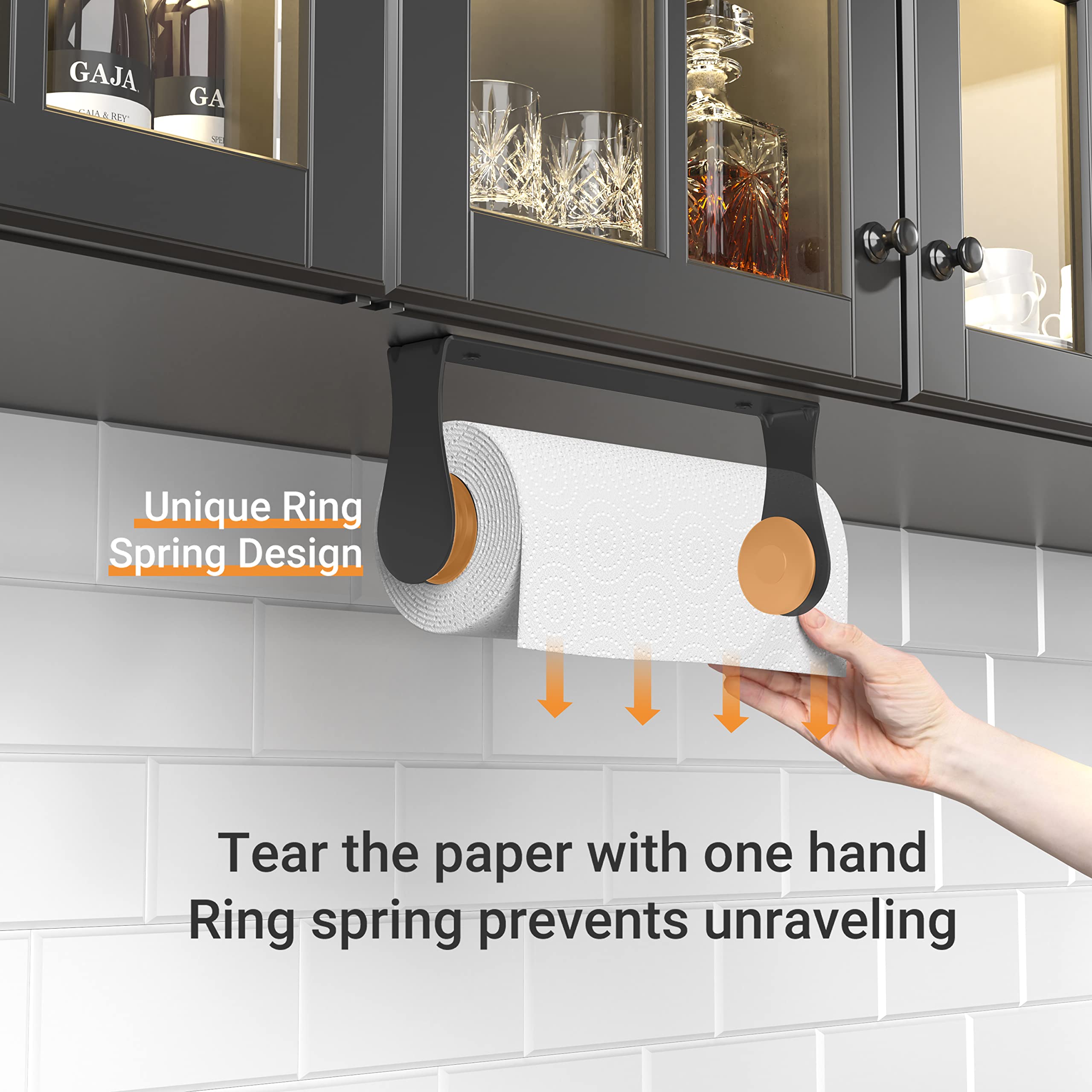 Swaitee Paper Towel Holder Under Cabinet, Easy Tear Black Paper Towel Holder