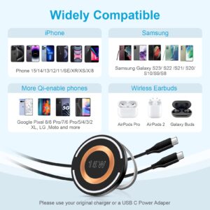 15W Magnetic Wireless Charger iPhone Fast Charging for Car Google Pixel 8 Pro/7/6/5/4/2XL Magnet Charger Cable Dock Compatible for MagSafe Charger iPhone 15 14 13 Samsung Galaxy Z Flip 5/4 S23 S21 20