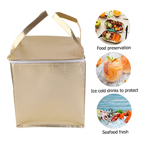 SHOWERORO 1pc Gold Coated Non-woven Insulation Bag Ice Bag Picnic Cooler Bag Zipper Tote Bag Insulated Cake Bag Cake Tote Bag Portable Cooler Bag Meal Food Baby Non-woven Fabric