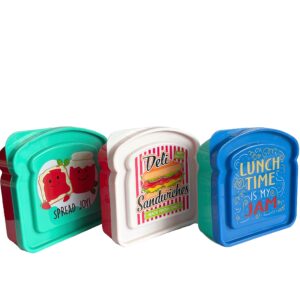 Innovarix Set of 3 Food Storage Sandwich Containers, 2 cups / 16 oz / 490 ml - 3 Different Designs. Great for Meal Prep. Kids or Adult Lunch Box - BPA Free and Reusable