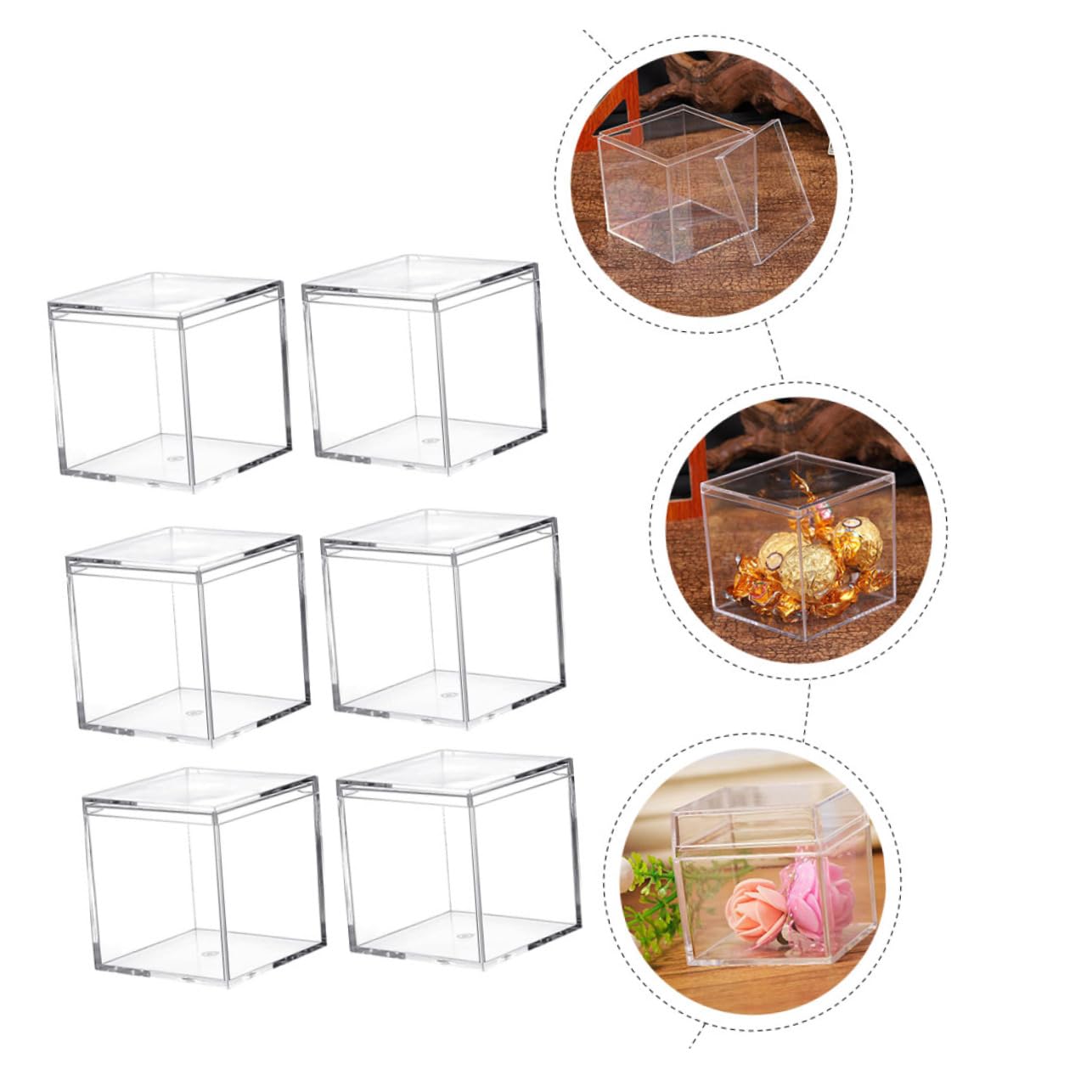 GLEAVI Clear Square Cube 60 Pcs Packing Box Candy Containers Party Candy Bag Party Gift Candy Cake Gift Container Candy Packaging Case Party Candy Storage Cases Seal Specimen Acrylic