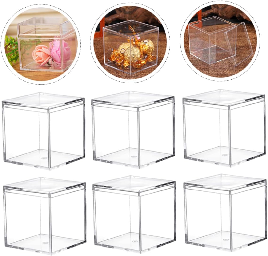 GLEAVI Clear Square Cube 60 Pcs Packing Box Candy Containers Party Candy Bag Party Gift Candy Cake Gift Container Candy Packaging Case Party Candy Storage Cases Seal Specimen Acrylic