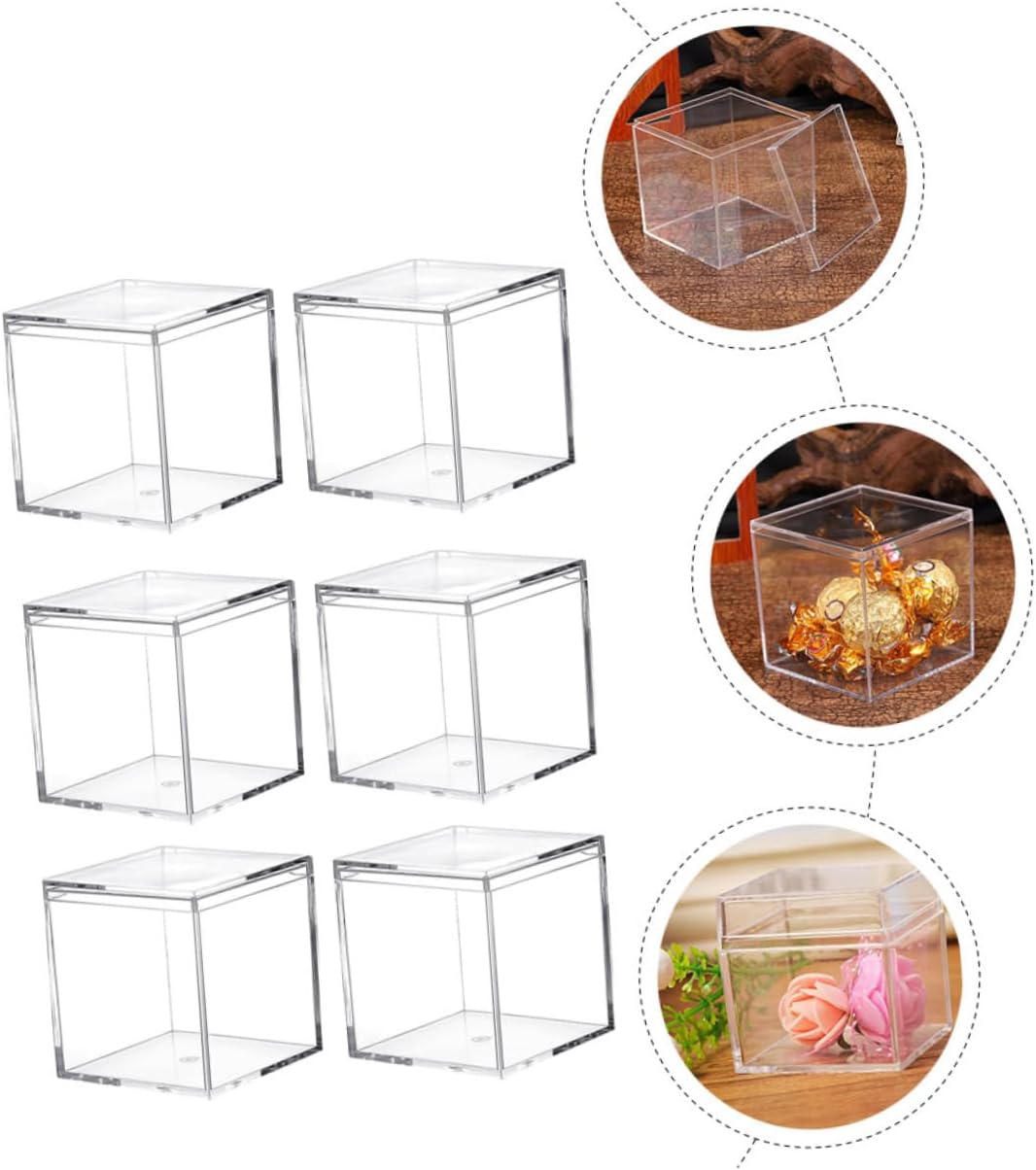 GLEAVI Clear Square Cube 60 Pcs Packing Box Candy Containers Party Candy Bag Party Gift Candy Cake Gift Container Candy Packaging Case Party Candy Storage Cases Seal Specimen Acrylic