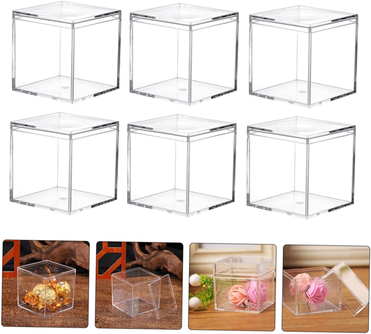 GLEAVI Clear Square Cube 60 Pcs Packing Box Candy Containers Party Candy Bag Party Gift Candy Cake Gift Container Candy Packaging Case Party Candy Storage Cases Seal Specimen Acrylic