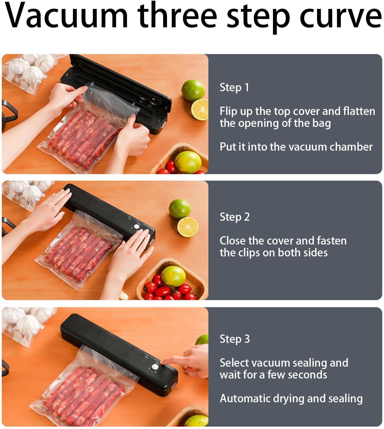 Vacuum Sealer - Automatic Food Vacuum Sealer with LED Indicator, Food Vacuum Sealer for Food Preservation Airtight Packaging System, Compact Design (Black)