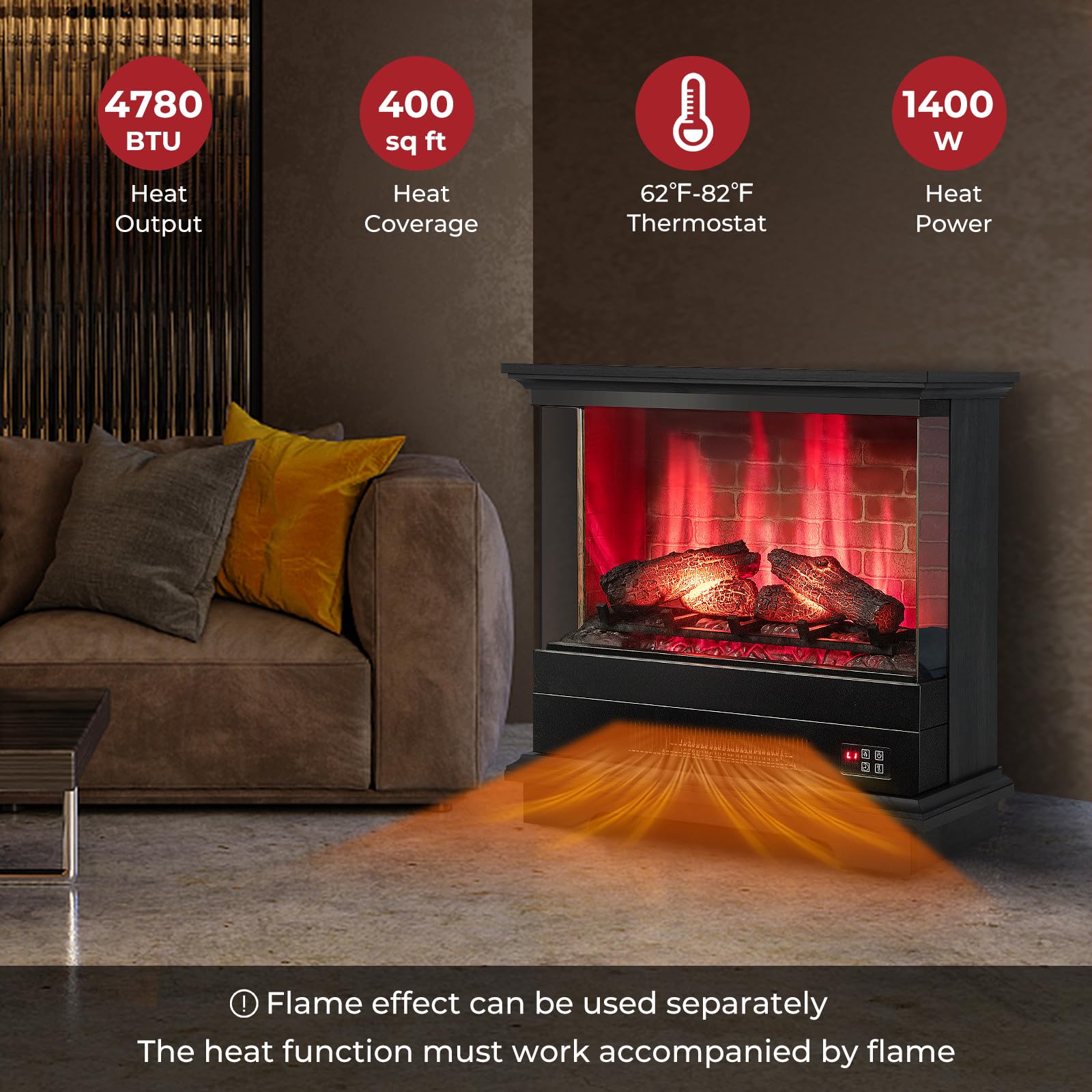 Tangkula 27 Inches Electric Fireplace Heater, Freestanding No Assembly Fireplace Stove with Remote Control, 3-Sided View, 7 Flame Effects, Overheat Protection, CSA Certified, 6H Timer, 1400W (Black)