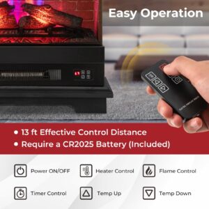 Tangkula 27 Inches Electric Fireplace Heater, Freestanding No Assembly Fireplace Stove with Remote Control, 3-Sided View, 7 Flame Effects, Overheat Protection, CSA Certified, 6H Timer, 1400W (Black)