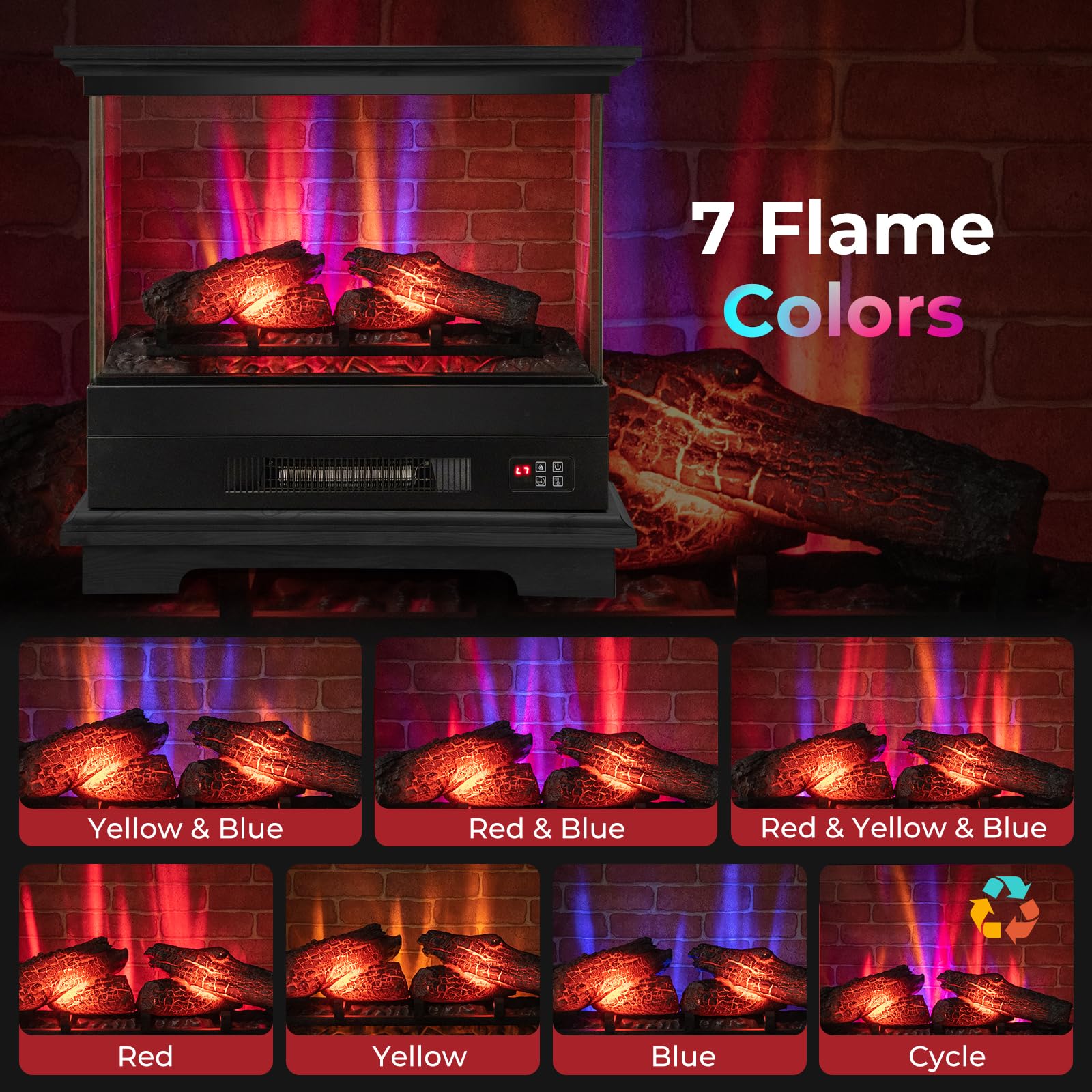 Tangkula 27 Inches Electric Fireplace Heater, Freestanding No Assembly Fireplace Stove with Remote Control, 3-Sided View, 7 Flame Effects, Overheat Protection, CSA Certified, 6H Timer, 1400W (Black)