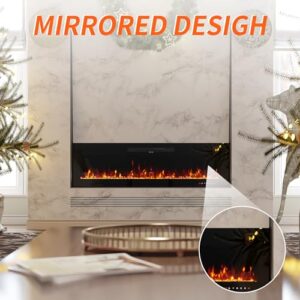 Amerlife 40" Electric Fireplace Wall Mounted, Recessed and Freestanding, Fireplace Heater W/12 Flame Color and Brightness, Touch Screen & Remote Control, Log Set & Crystal Included, Black