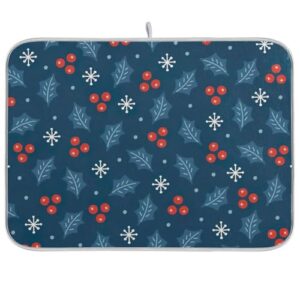 christmas holly berry leaves dish drying mat kitchen counter drying mat kitchen matt dish dryer cloth dish wish drying mat 18 x 24