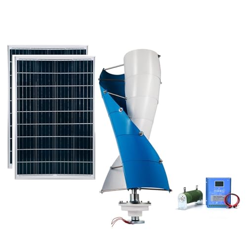 OLONETO 3KW Wind Turbine Generator Kit 12v 24v 48v 96v with Controller + 100W*2 Solar Panels Vertical Axis Wind Turbine Generator Home Wind and Solar Hybrid System (Color : 48V)