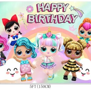 5X3FT Doll Toy Them Backdrop Happy Birthday Photo Photography Backdrops Dolls Girls Birthday Party Background Newborn Baby Shower Banner