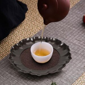 Tea Pot Tray, Household Kettle Holder Copper Alloy Pot Holder Coaster Household Dry Foam Table Multifunctional Trays with Cup Cushion Design for Teapots Cups Bowls (Lotus)