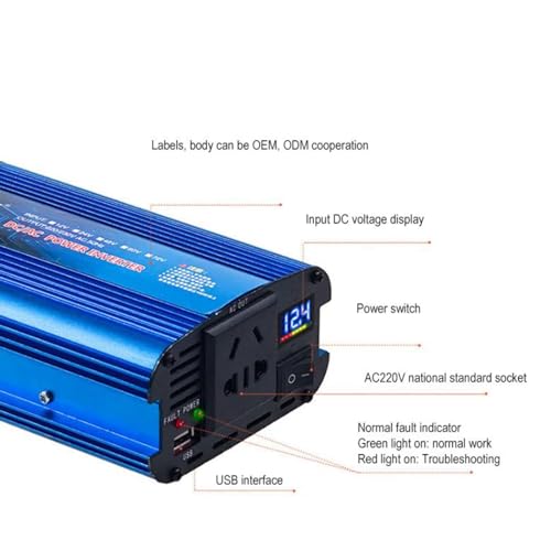 Solar Inverter 500w-2500w Car Inverter 12v24v48v to 220v Solar Inverter Car Truck Electric Household Power Converter (Color : 12V, Size : 1200w)