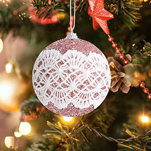 Christmas Tree Lace Foam Christmas Dip Powder Hanging Ornament 8cm Charm Christmas Decorations Ornament Handmade (Red, One Size)