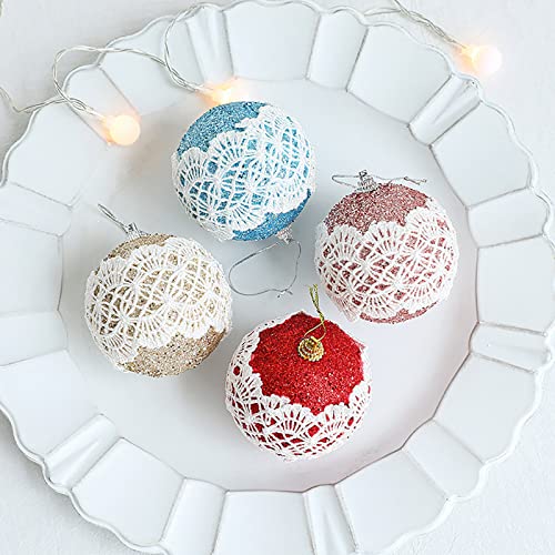 Christmas Tree Lace Foam Christmas Dip Powder Hanging Ornament 8cm Charm Christmas Decorations Ornament Handmade (Red, One Size)