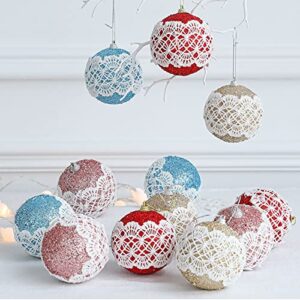 Christmas Tree Lace Foam Christmas Dip Powder Hanging Ornament 8cm Charm Christmas Decorations Ornament Handmade (Red, One Size)