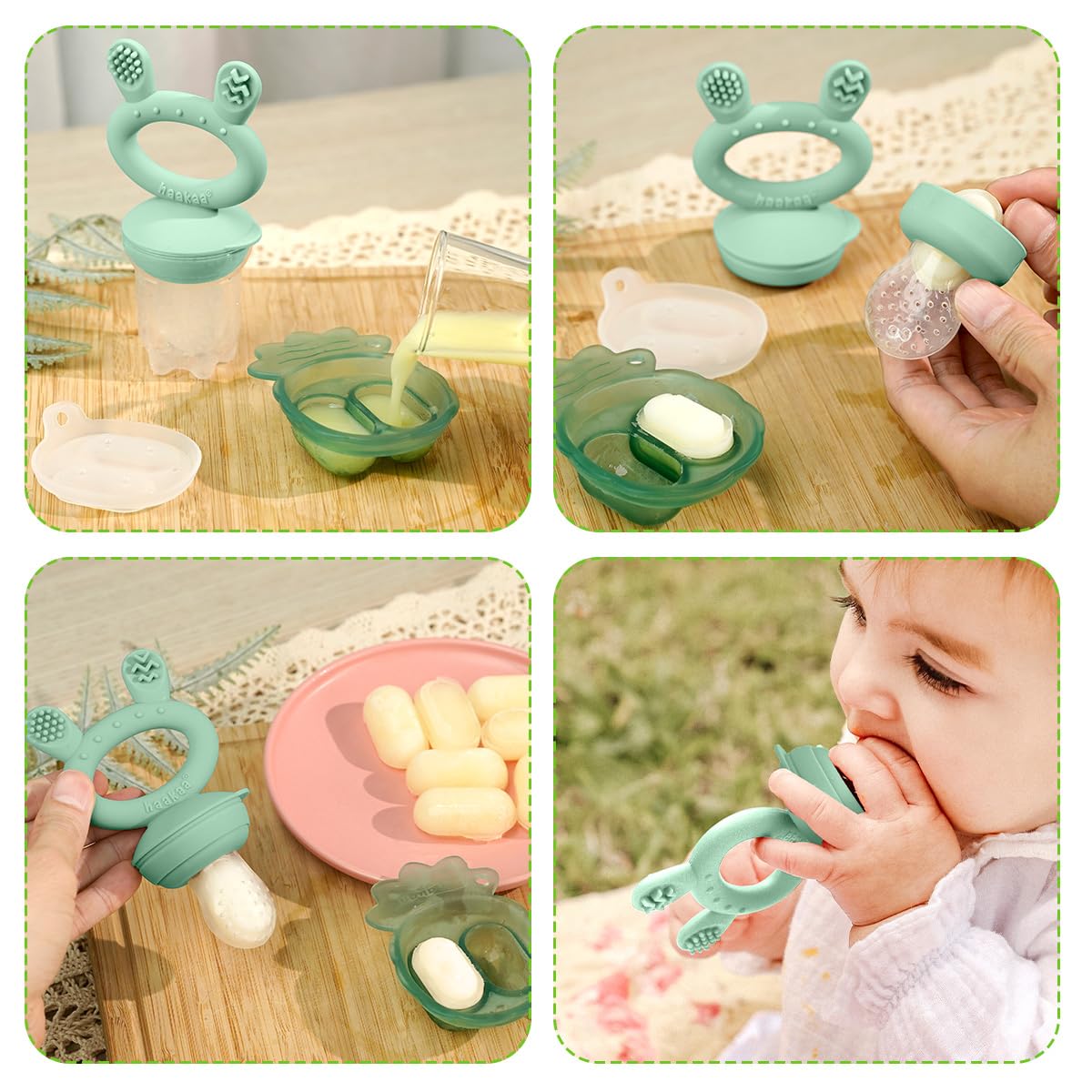 Haakaa Baby Feeder & Dinky Digits Palm Teether Combo