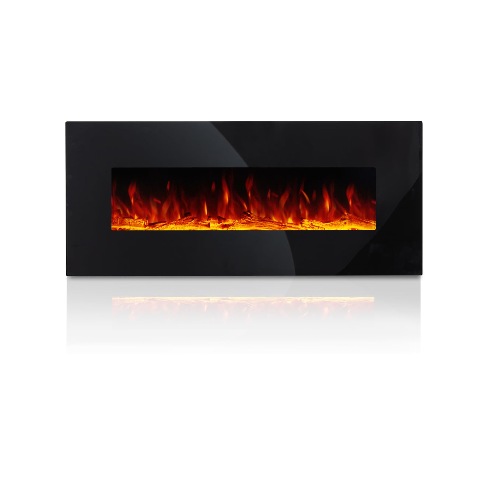 Amerlife 50" Electric Fireplace Wall-Mounted, Fireplace Heater with Timer, Remote Control, Adjustable Flame Brightness, Log Set & Crystal Options, Black