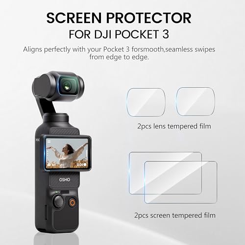 STARTRC Screen Protector for DJI Osmo Pocket 3 Creator Combo,9H Hardness HD Tempered Glass Film LCD Screen Proctector + Lens Protector for DJI Pocket 3 Accessories [2+2 Pack]